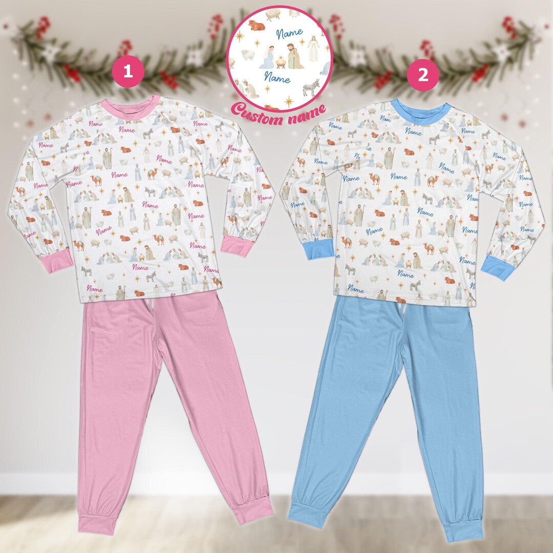 Custom Name Nativity Scene Pajamas Set, Personalized Religious Xmas ...
