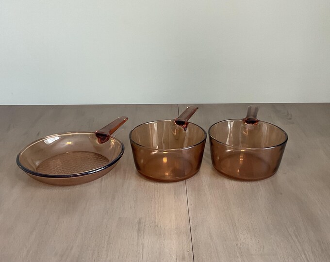 Vintage Amber Glass Cookware Set. - Etsy