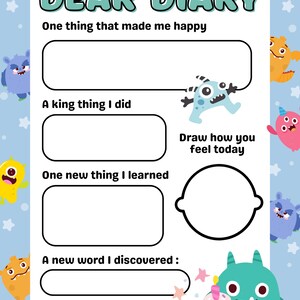 Dear Diary Printable for Kids (little Monsters) – Journal Page for Ages ...