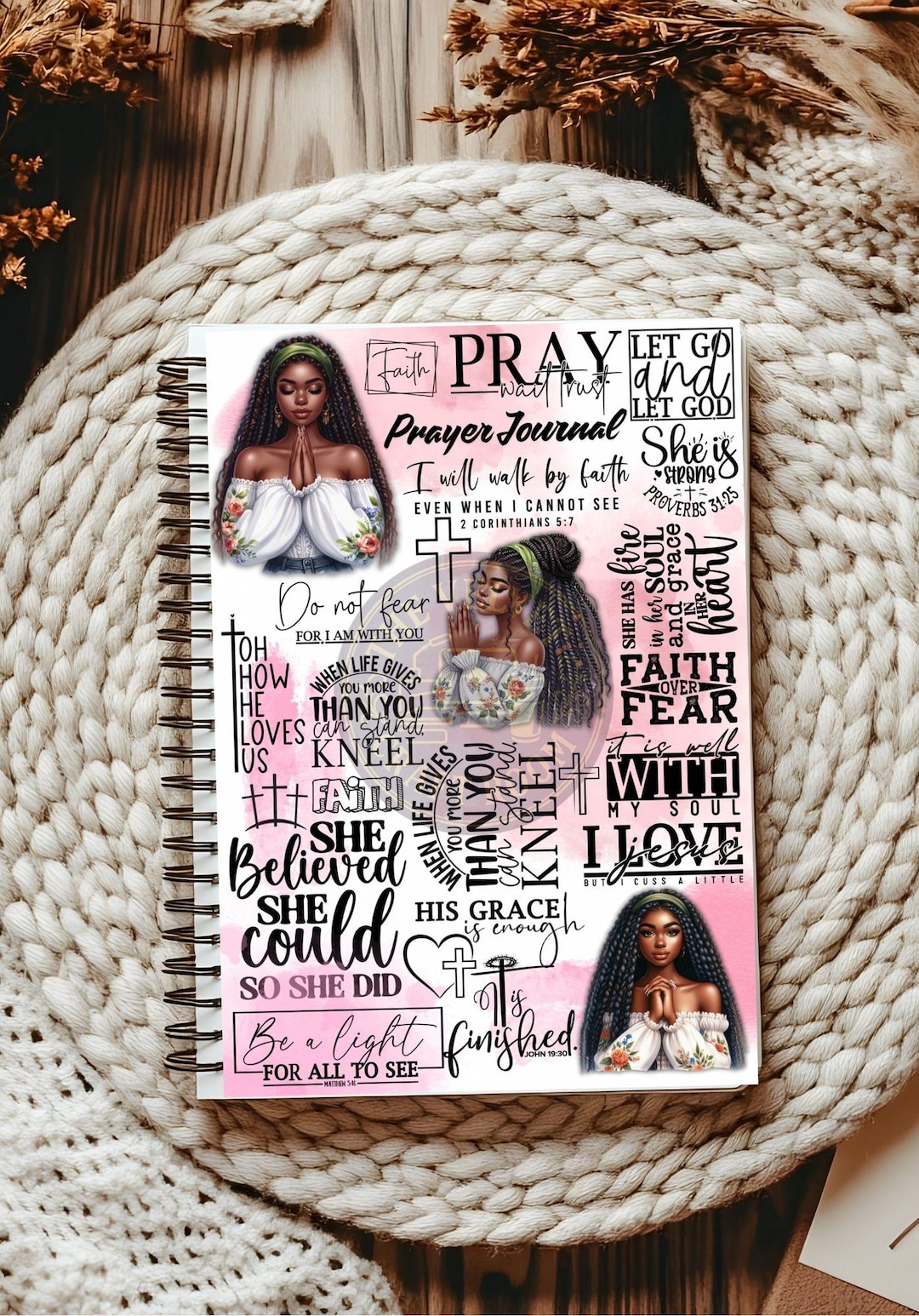 Black Girl Prayer Journal Cover, Faith-based Stickers (digital Download ...
