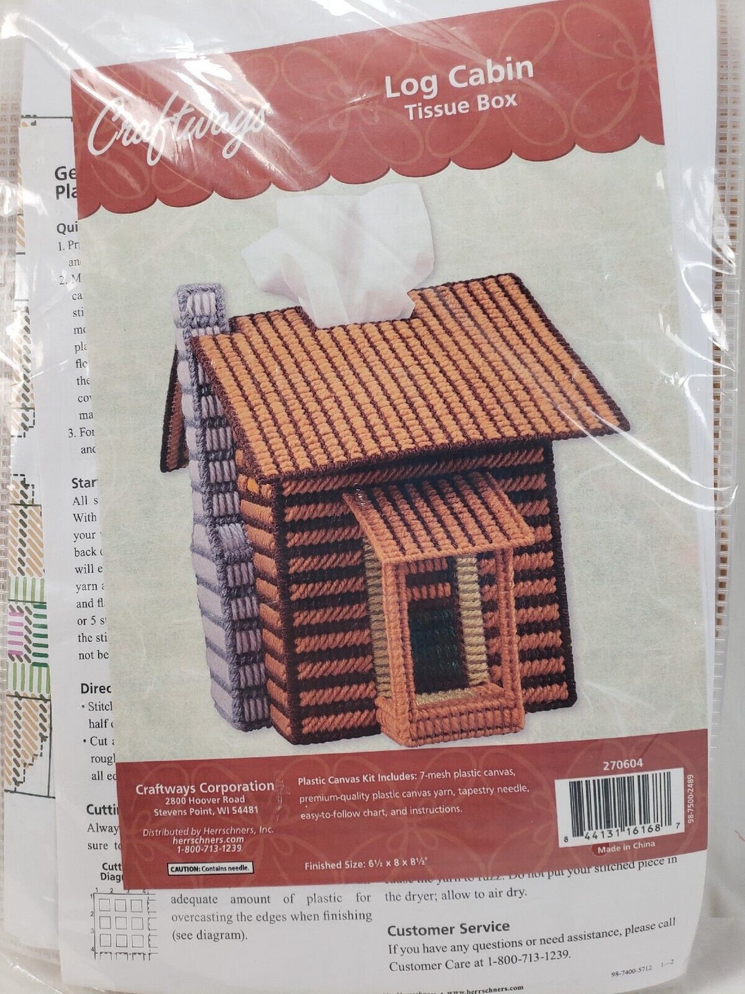 Craftways Log Cabin Tissue Box Plastic Canvas Kit New - Etsy
