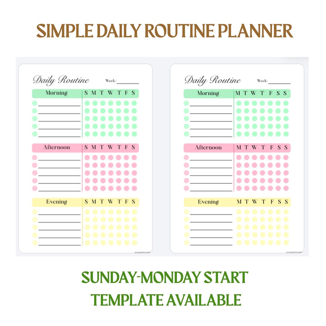 Simple Daily Routine Planner Printable | A6 A5 A4 Letter Size | Morning ...
