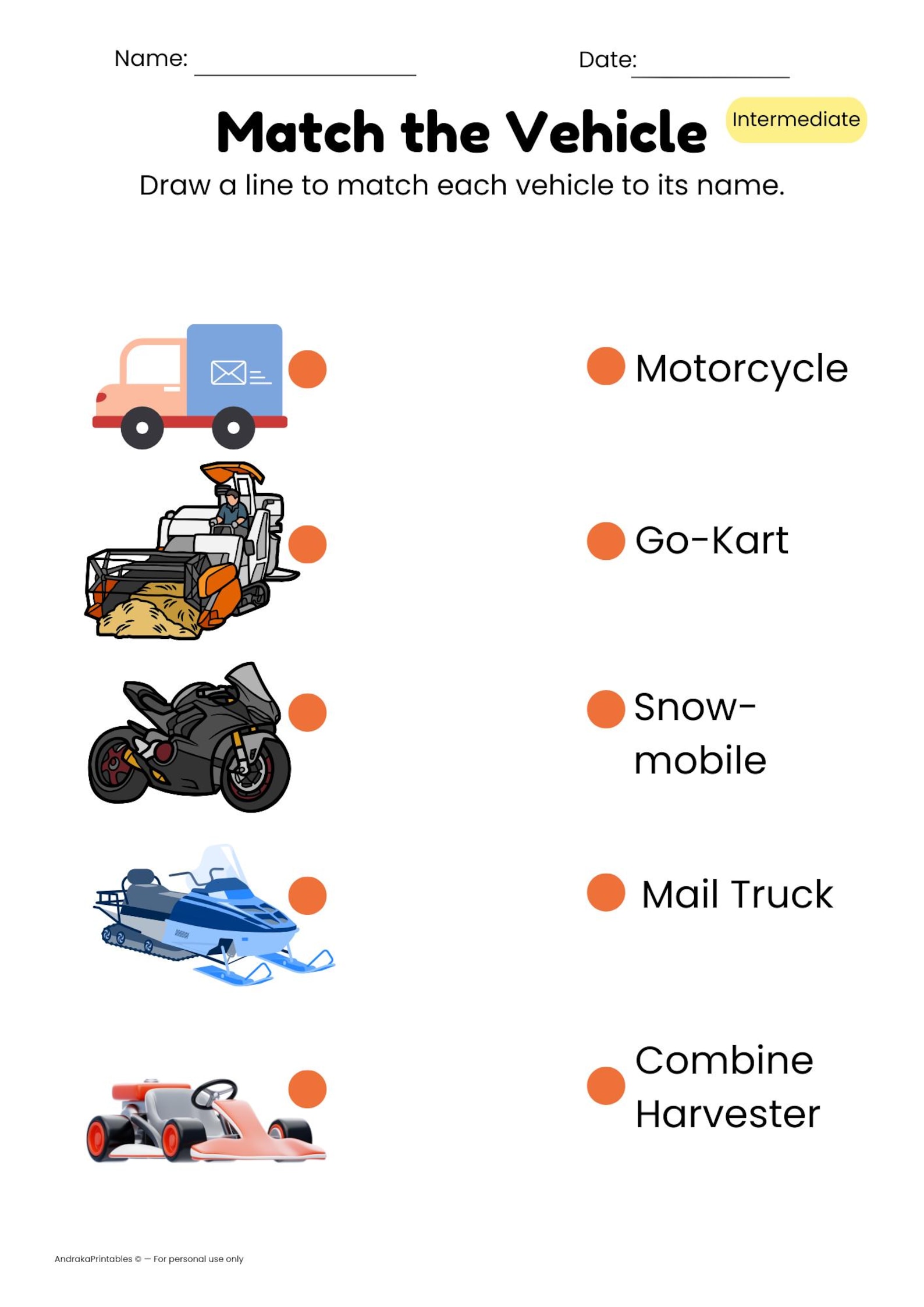 Printable Vehicle Matching Worksheets | Transportation Activities for ...