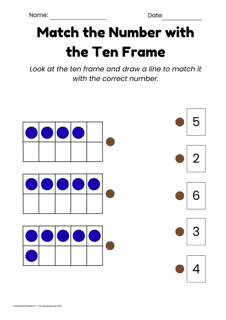 Number Matching Printable Worksheets: Preschool Math Activities (PDF ...