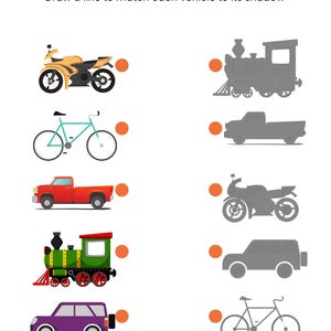 Printable Vehicle Matching Worksheets | Transportation Activities for ...