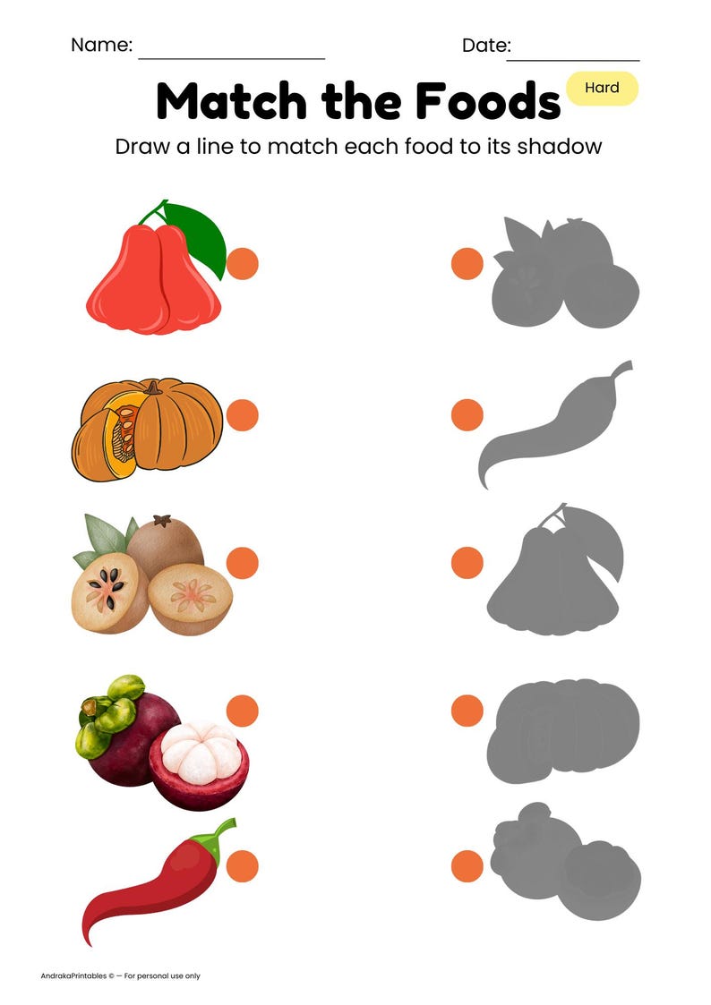 Printable Food Matching Worksheets | Pre K, Toddler, Preschool ...