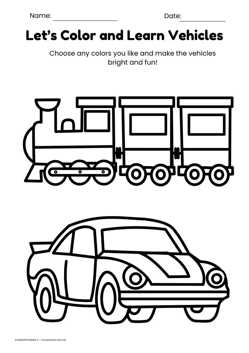 Printable Vehicle Matching Worksheets | Transportation Activities for ...