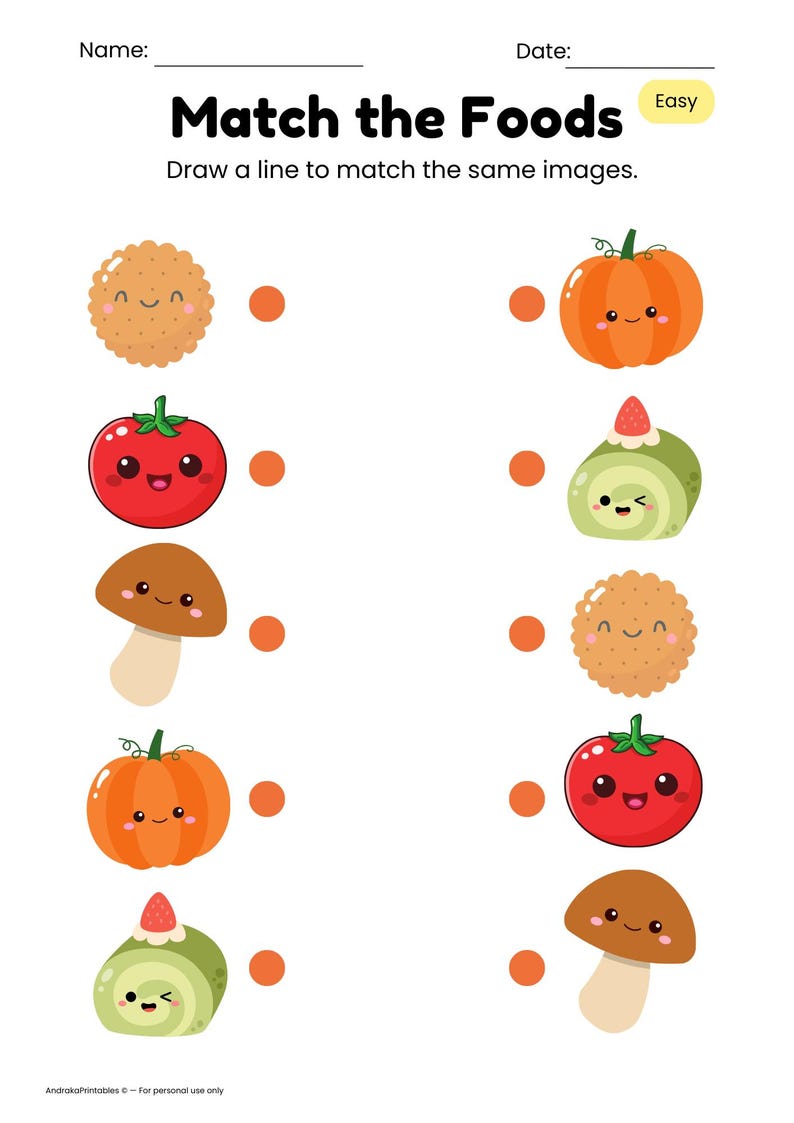 Food Matching Worksheets: Preschool & Kindergarten Learning Activities ...