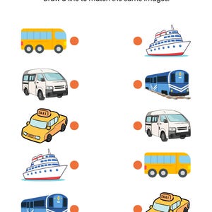 Printable Vehicle Matching Worksheets | Transportation Activities for ...