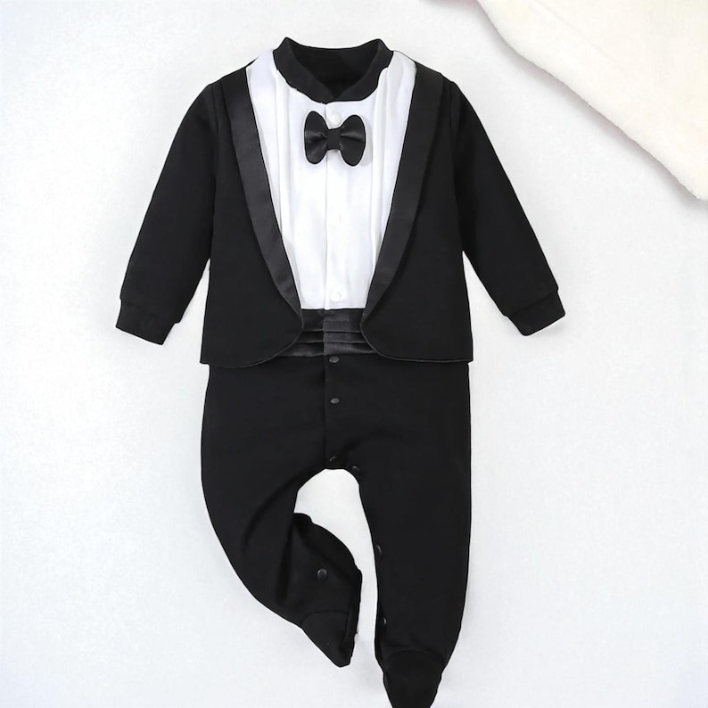 Cotton Baby Boy Tuxedo Romper | Footed Prince Outfit - Etsy