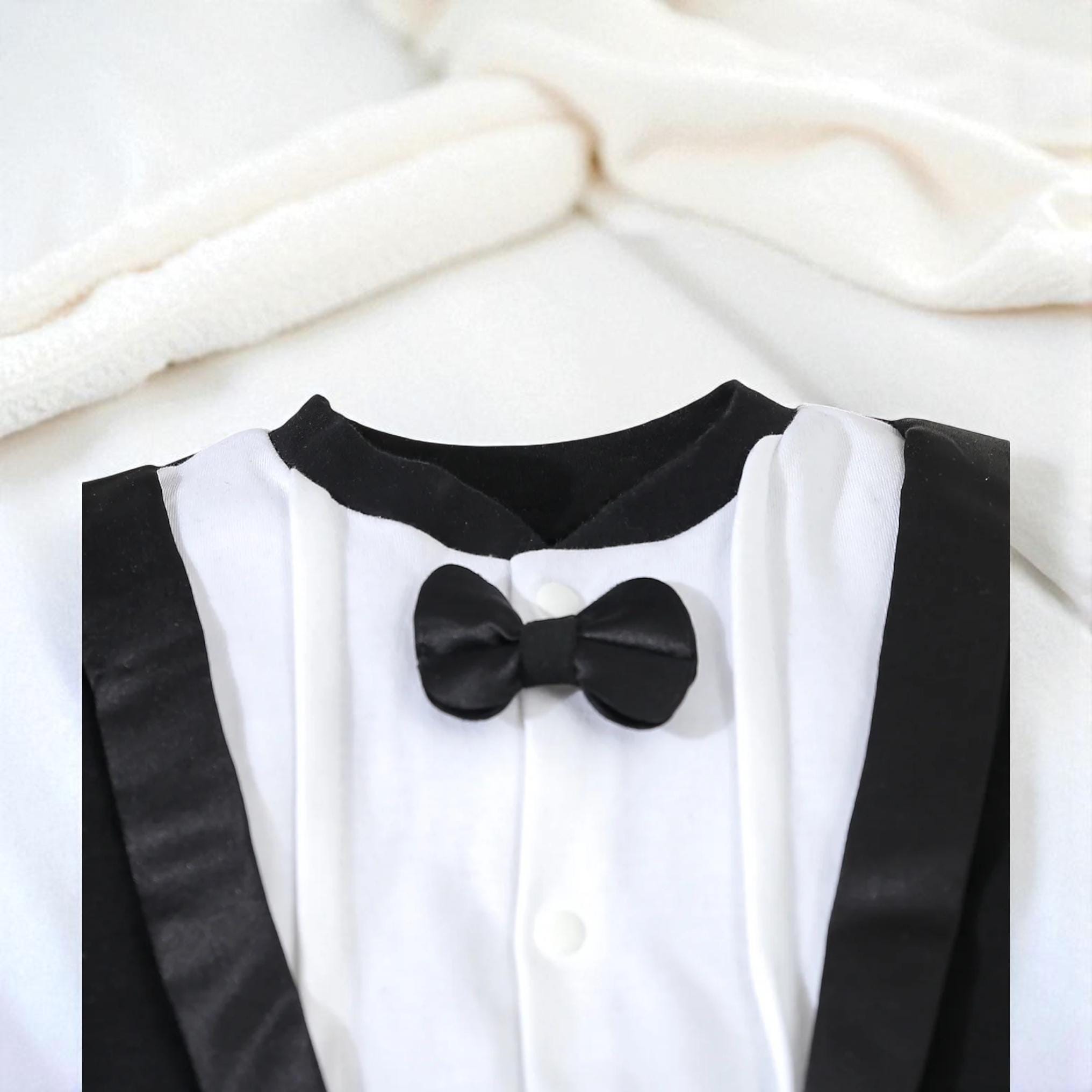 Cotton Baby Boy Tuxedo Romper | Footed Prince Outfit - Etsy