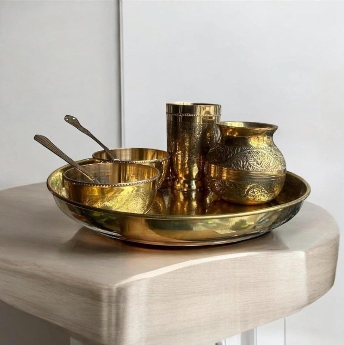 Embossed Brass Thali Dinner Set: 7-piece Traditional Indian Dining - Etsy