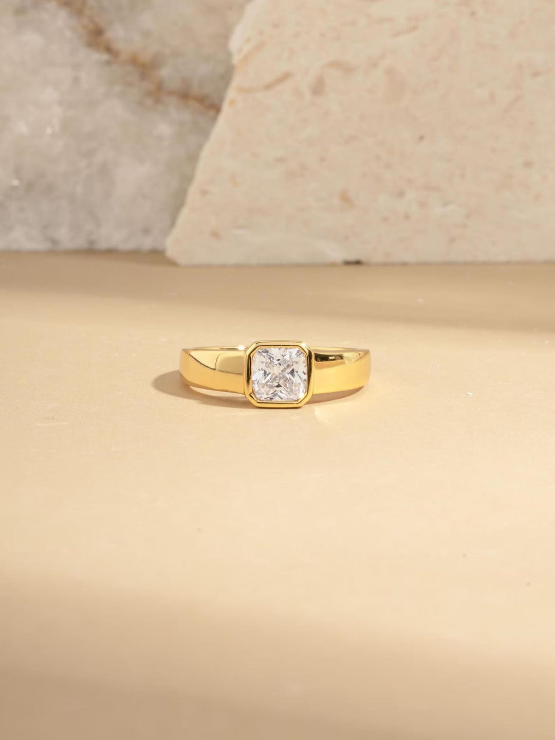 Bezel Set Radiant Cut Diamond Ring,chunky Square Dome Statement Ring ...