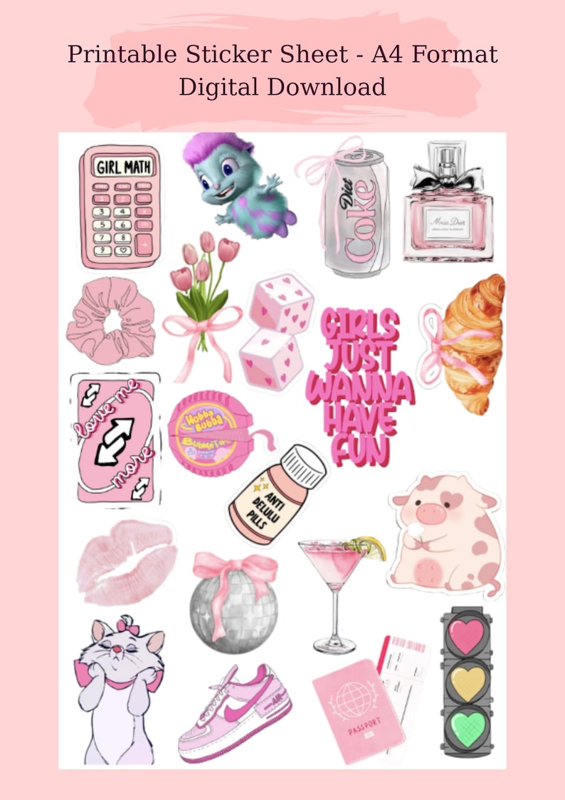 Girls Stickers | Cute Aesthetic Stickers | Digital Download | Printable ...