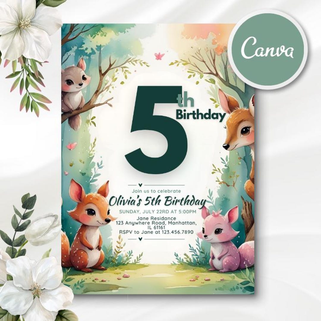 Woodland Birthday Invitation | Soft Forest Animals Party Invite ...