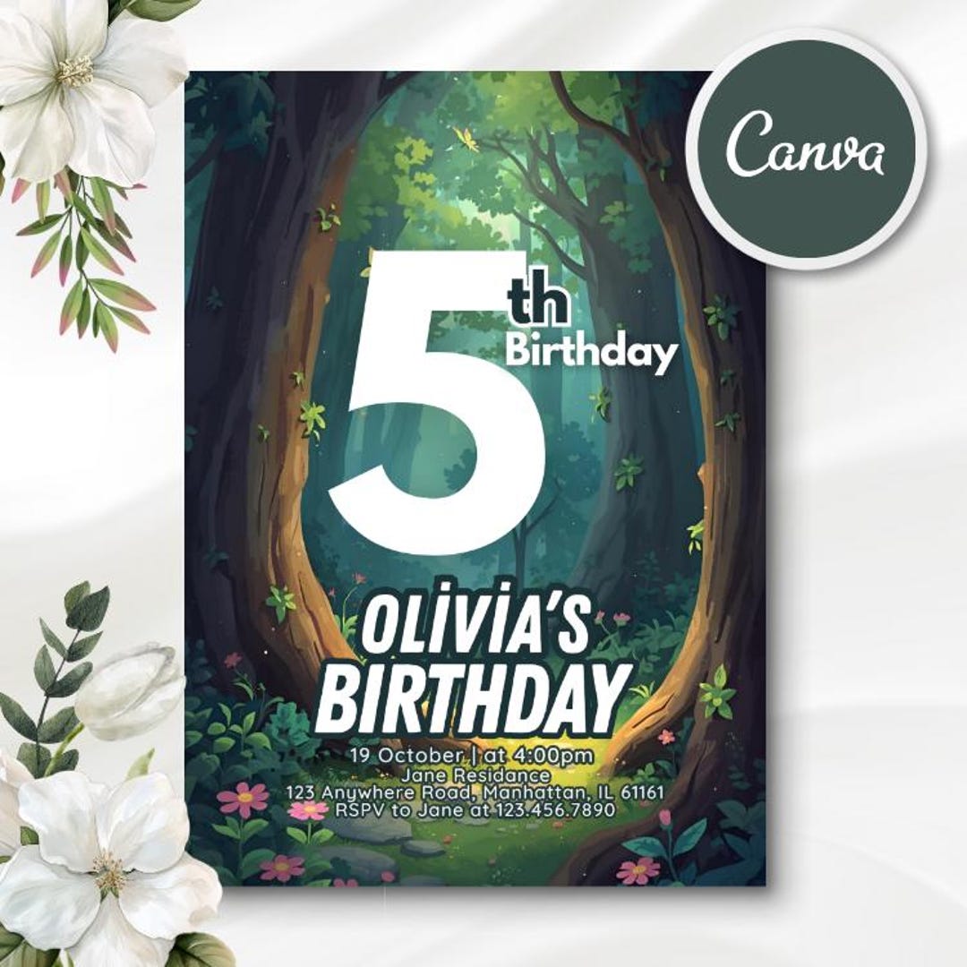 Floral Fairy Forest Theme Birthday Invitation Template / Editable ...