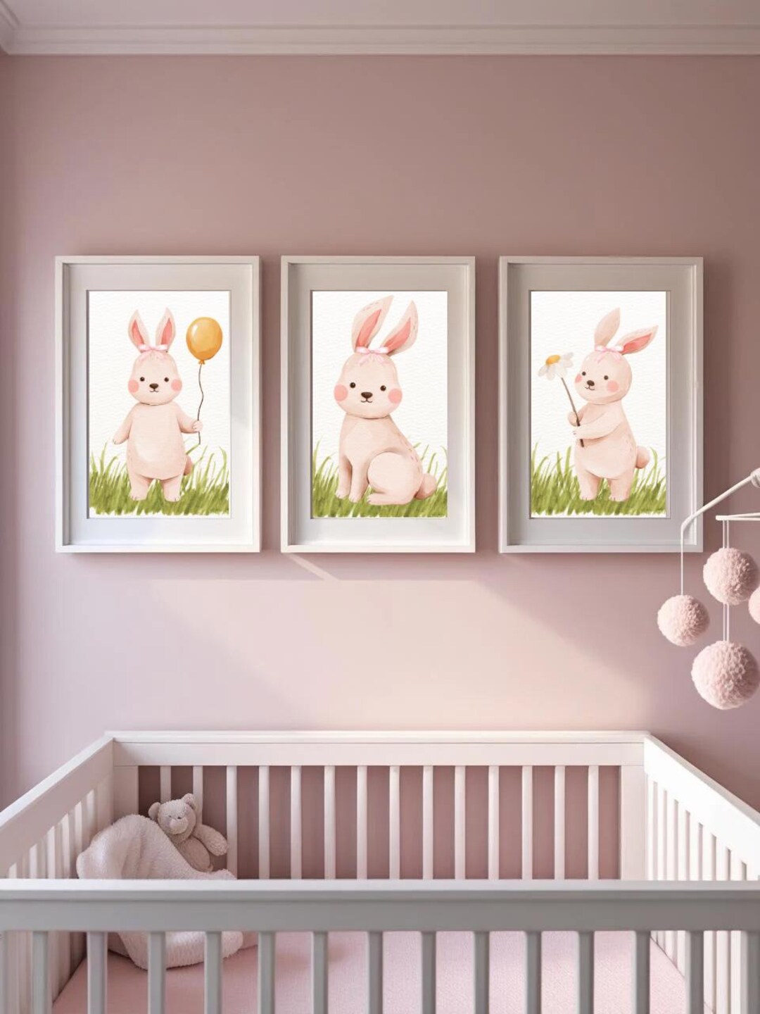 Rabbit Nursery Wall Art Printable • Baby Girl Room Decor • Digital ...