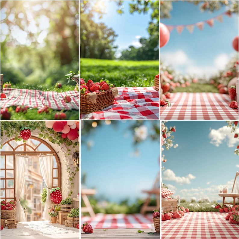 Strawberry Garden Backdrop – Cozy Picnic Scene for Spring Photography ...