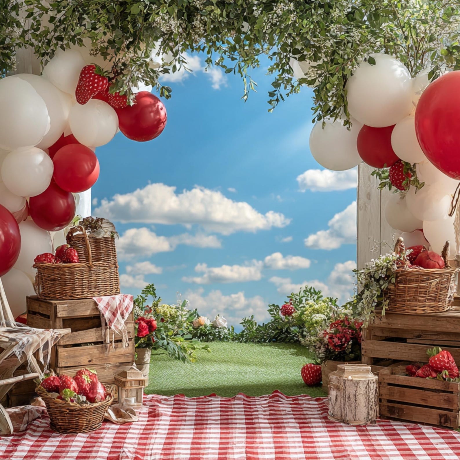 Strawberry Garden Backdrop – Cozy Picnic Scene for Spring Photography ...