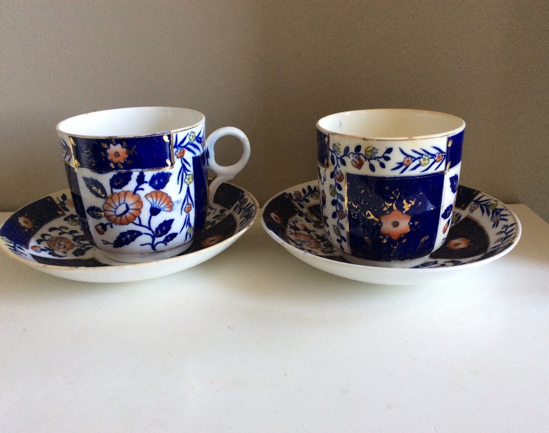 Antique 19th Century Tea Cups & Saucers / Set of Two Gaudy - Etsy
