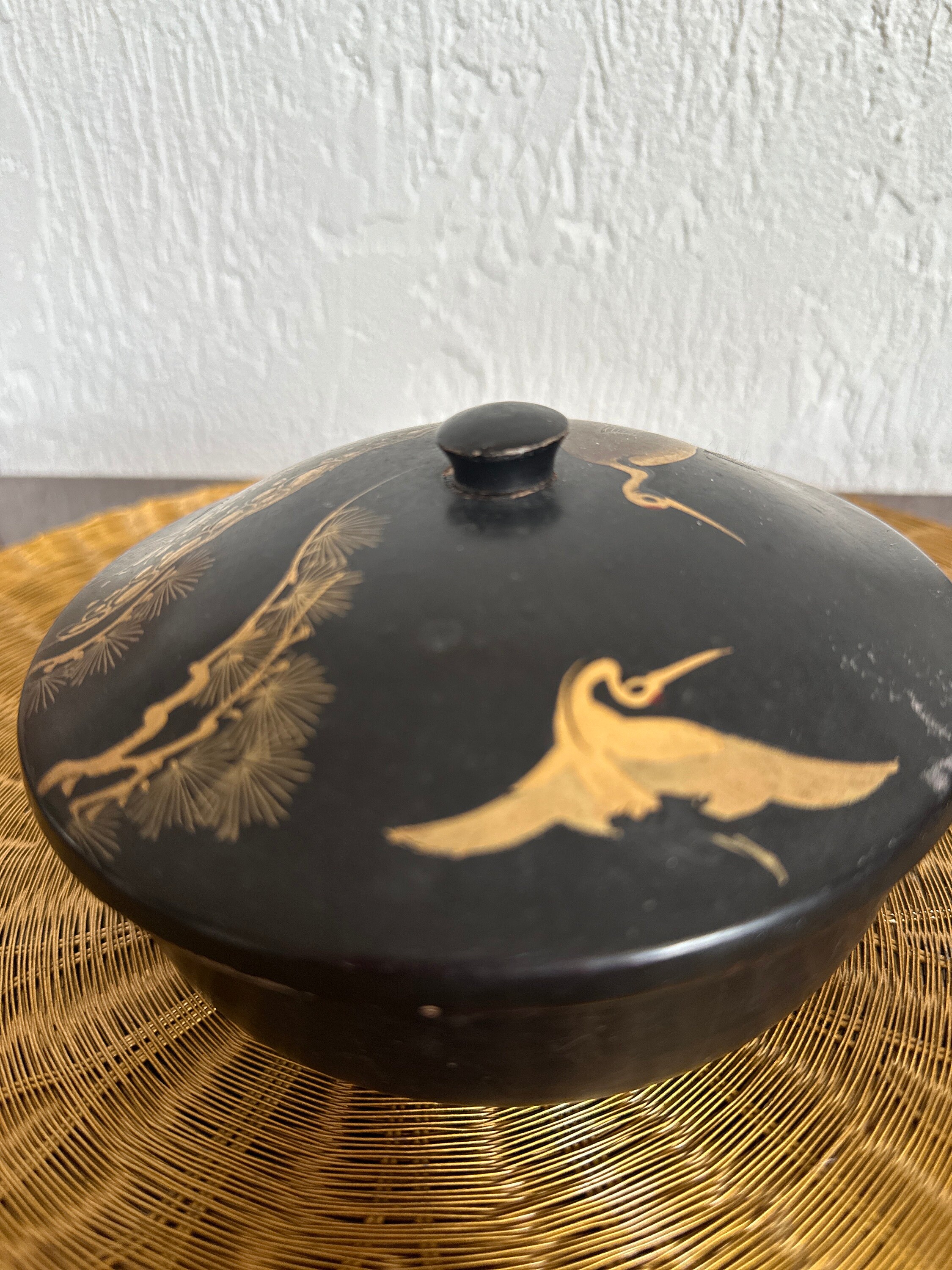 Antique Japanese Lacquer Wood Box / Jewelry Box / Trinket Box / Covered ...