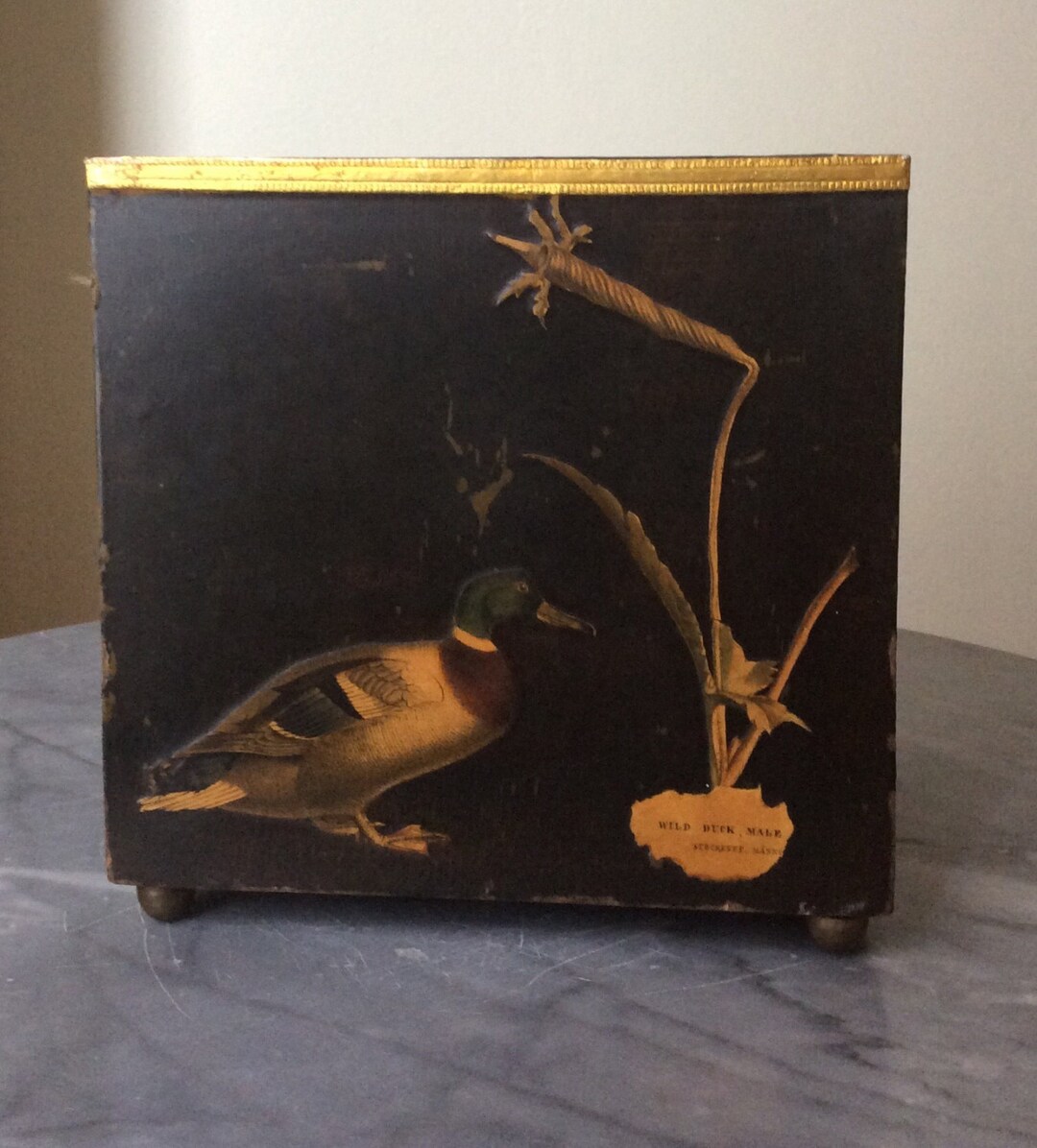 Antique Wooden Decoupaged Box With Male Wild Duck | Tissue Paper Box ...