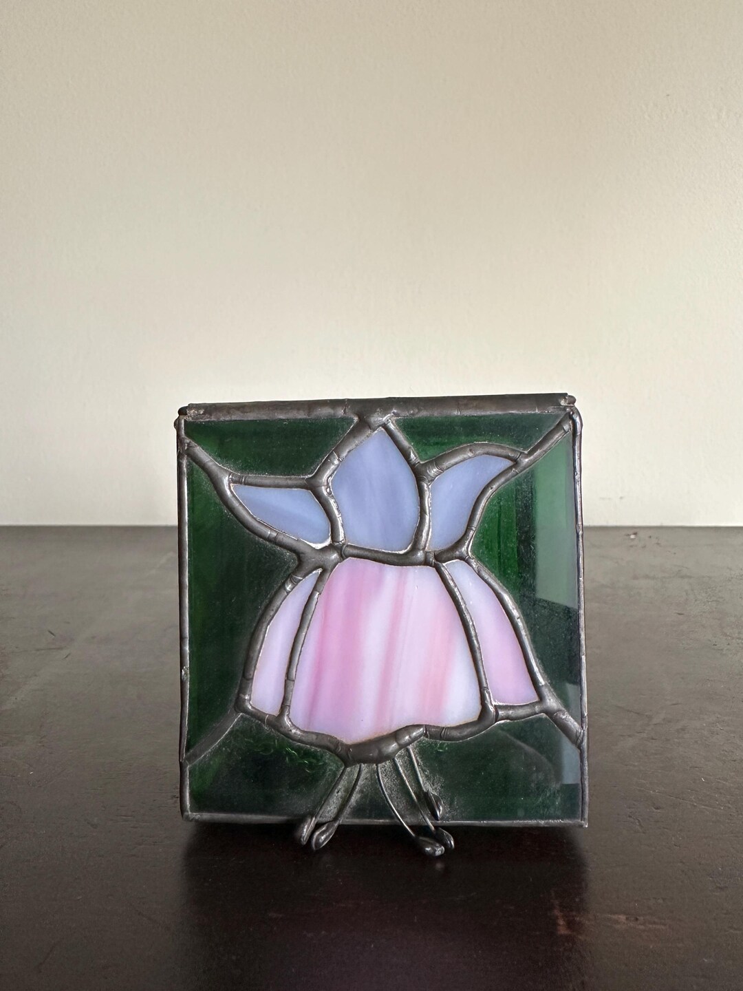 Vintage Stained Glass Box | Flower Glass Box | Hand Made Box | Trinket ...