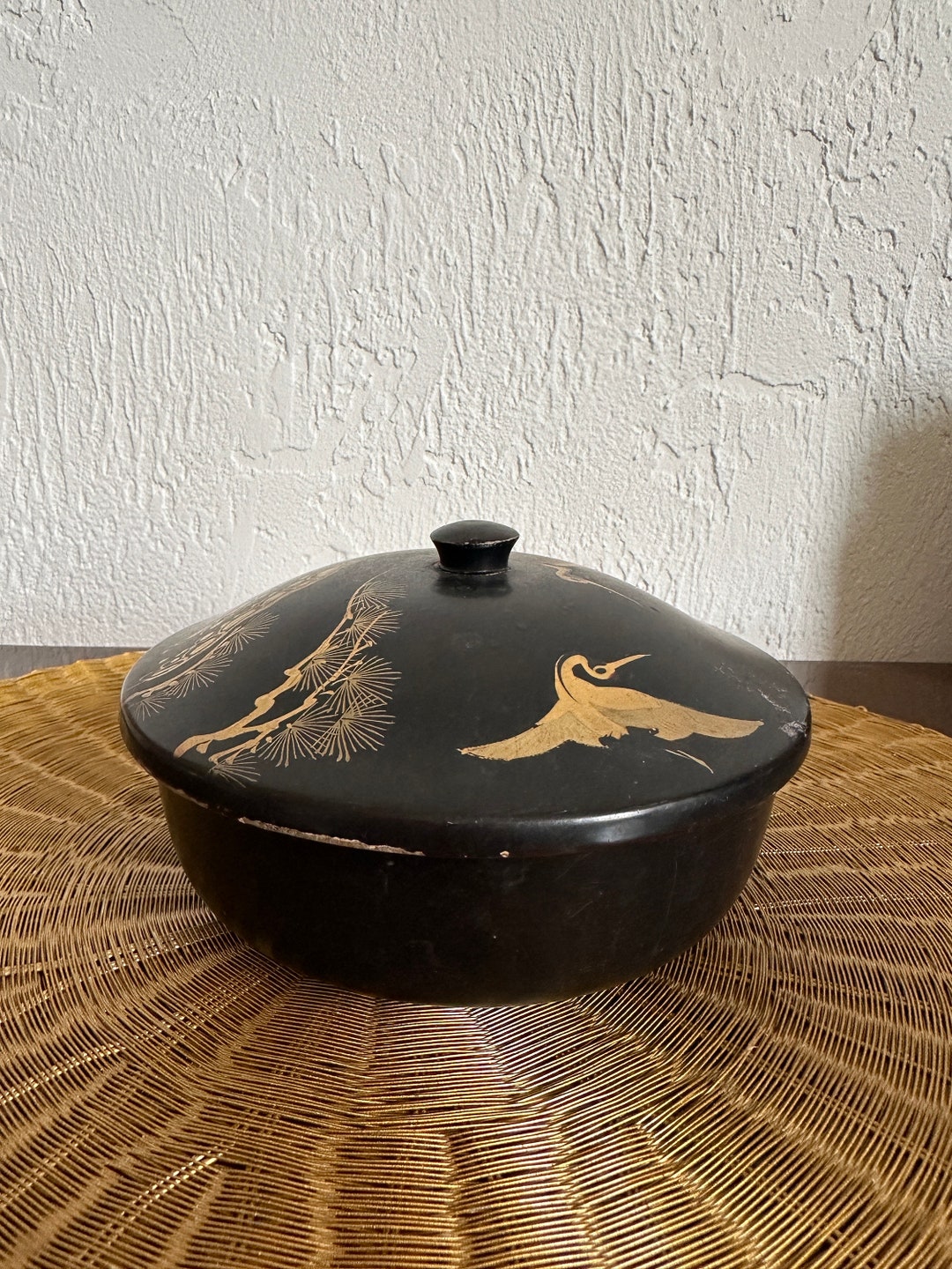 Antique Japanese Lacquer Wood Box / Jewelry Box / Trinket Box / Covered ...