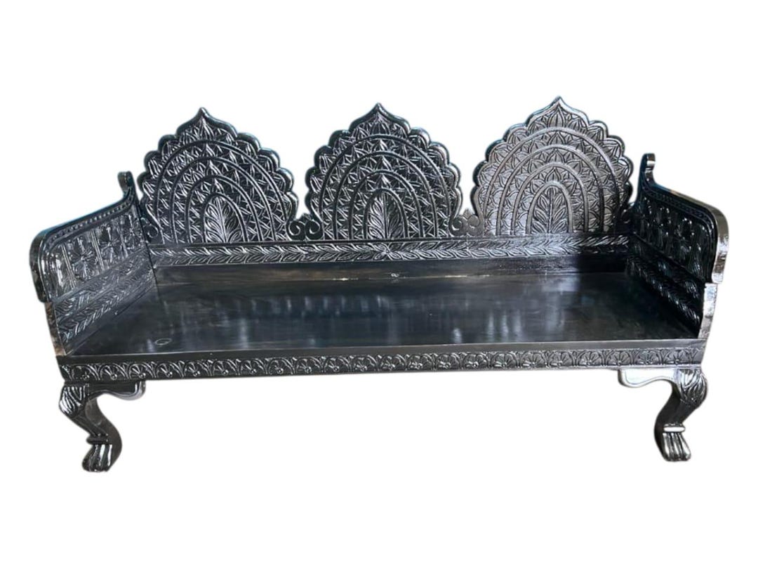 Carved Teak Wood Daybed: Mughal Indian Style Diwan - 72" Wide - Etsy
