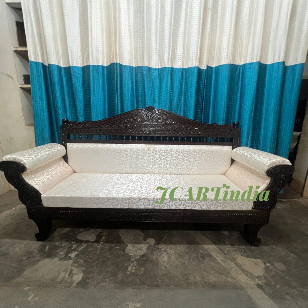 Hand Carved Teak Wood Diwan | Indian Mughal Style Sofa Bench - Etsy