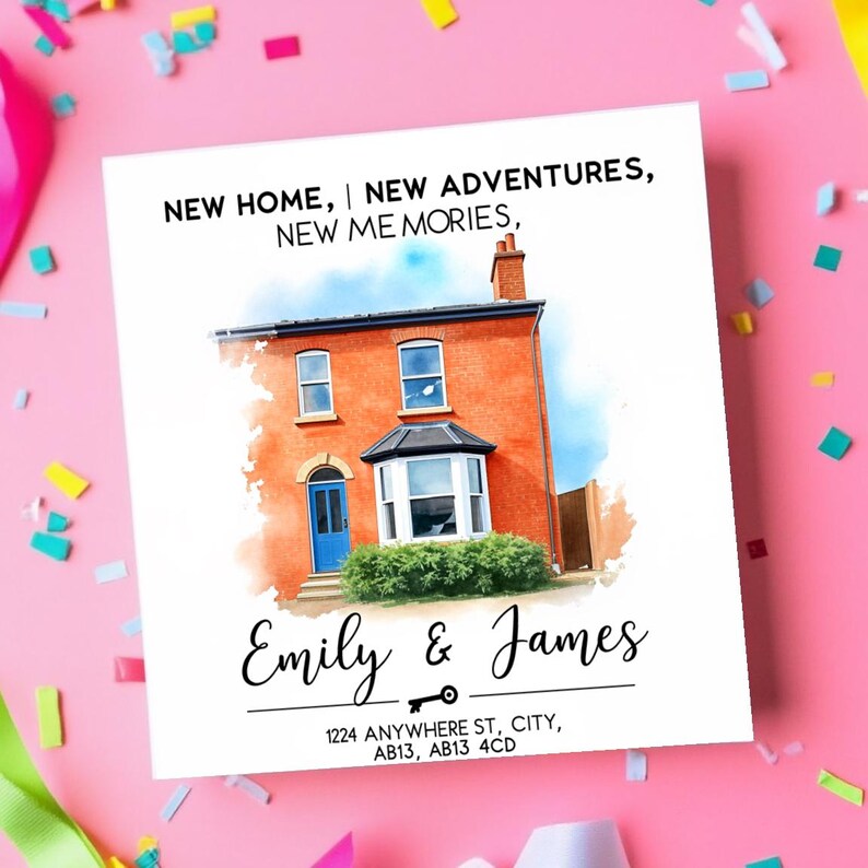 Watercolour New Home Card, First Home Card, Custom Home Greeting Card ...