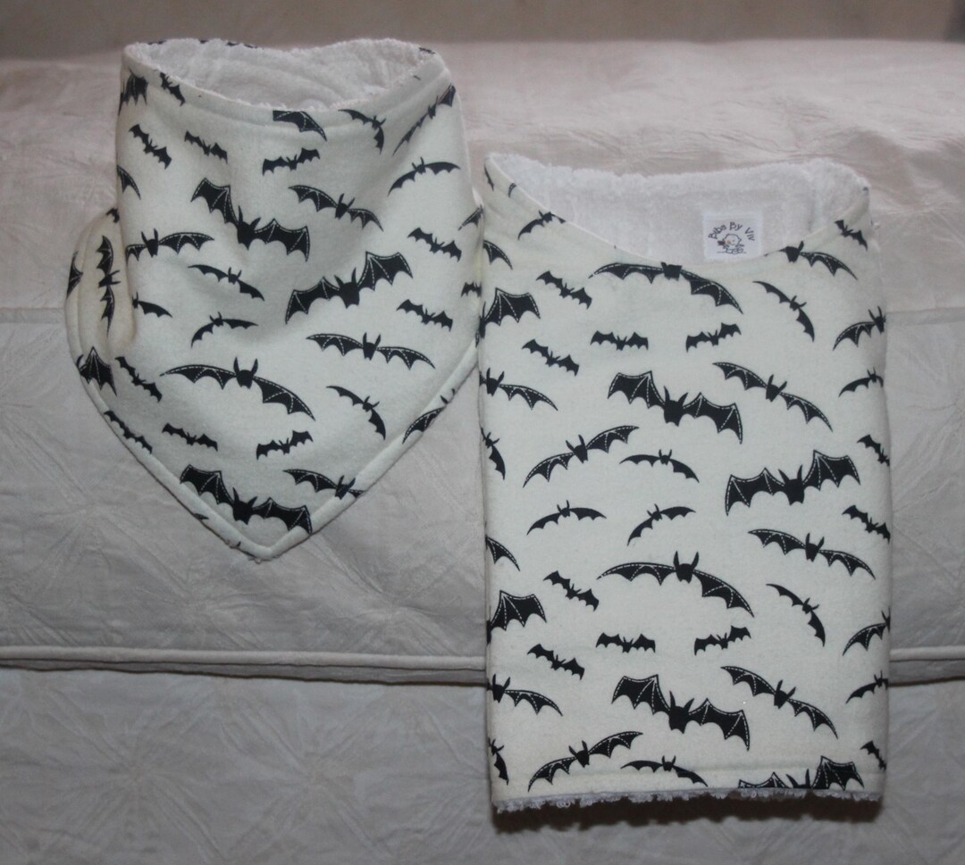 Bat Baby Drool Bandana Bib and Baby Bat Burp Cloth With a Cream Bat ...