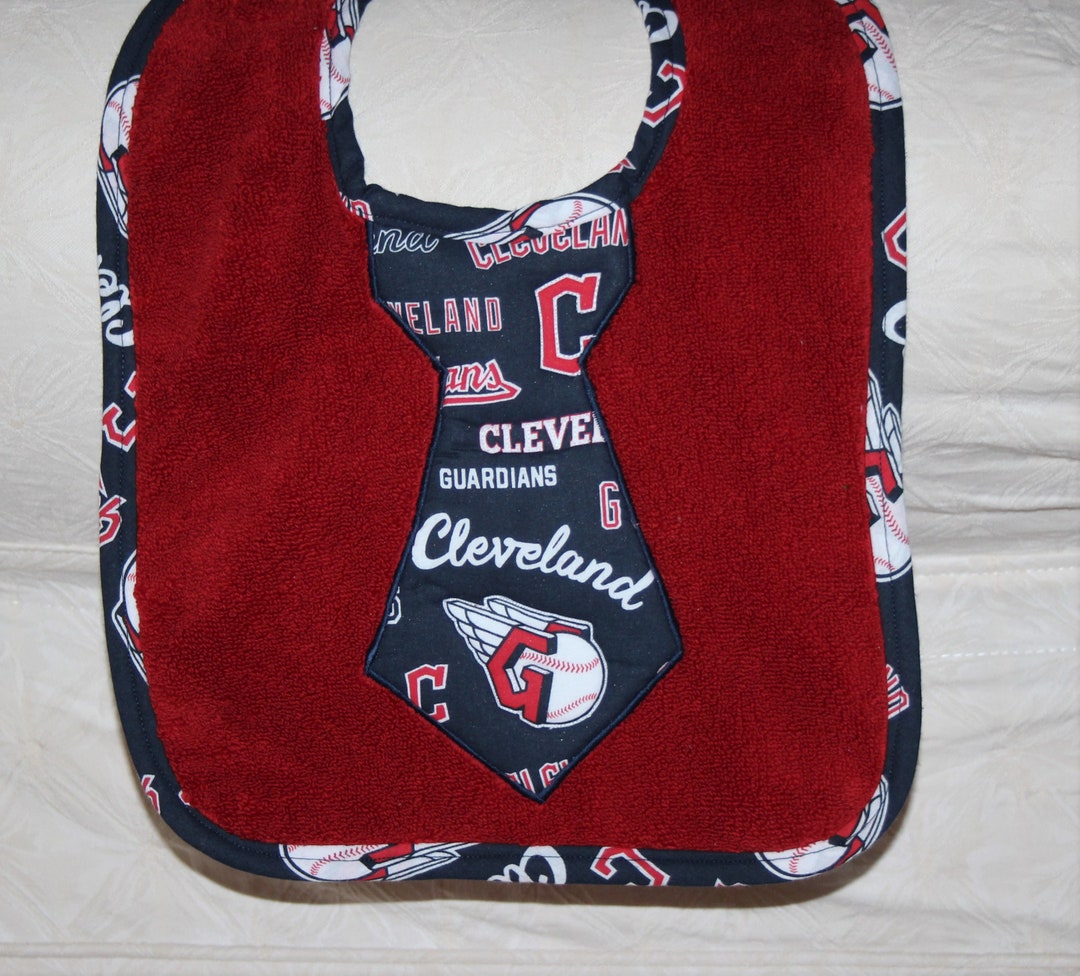 Cleveland Guardians Baseball Baby Tie Bib on Red Terry Cloth ...
