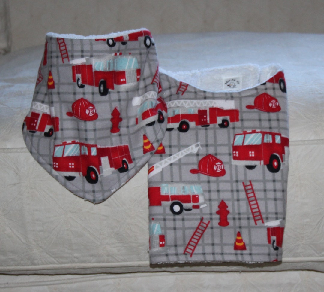 Fire Truck Baby Bandana Bib and Firefighter Baby Burp Cloth With Fire ...