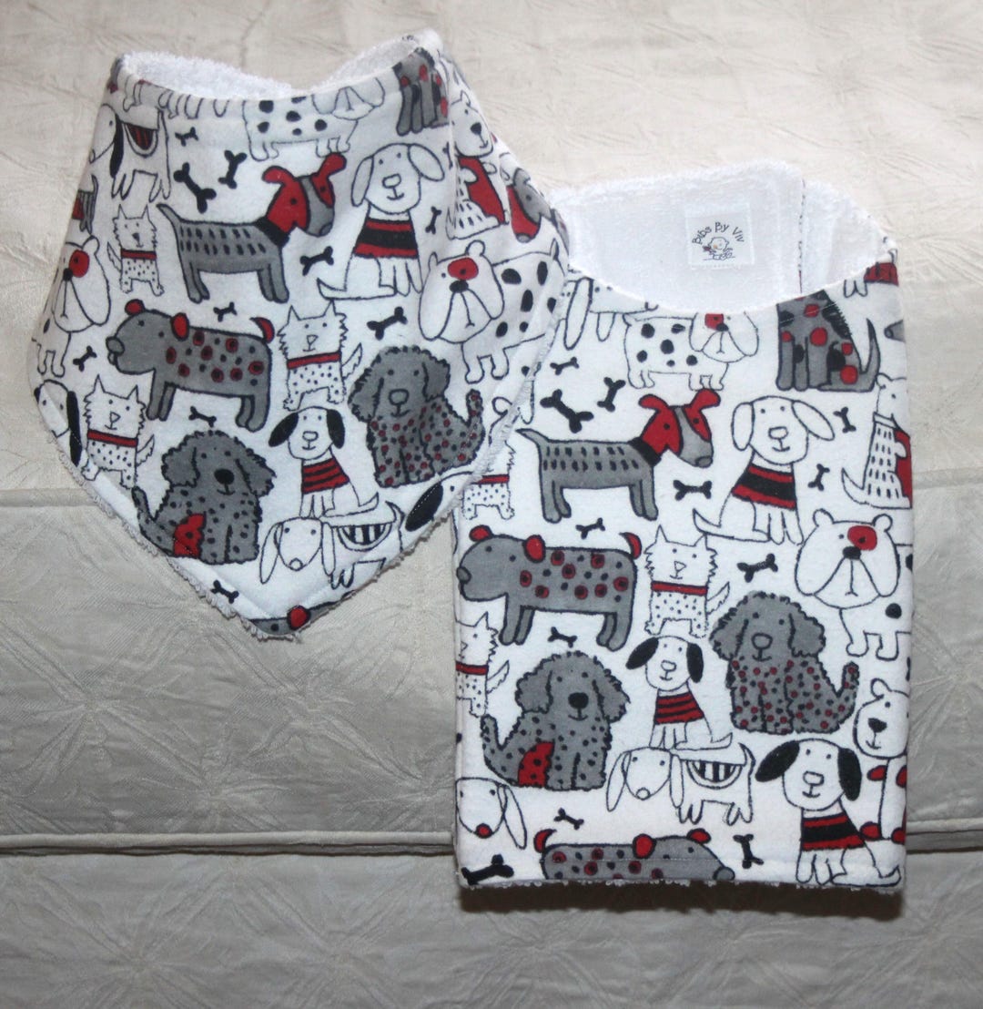 Dog Baby Bandana Drool Bib and Dogs Baby Burp Cloth With Dogs Flannel ...
