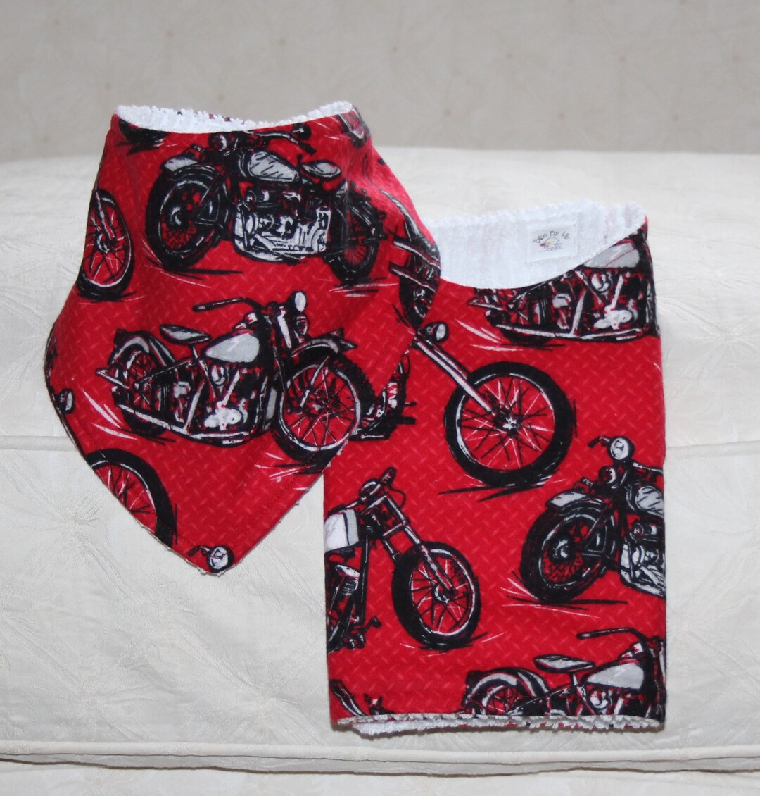 Motorcycle Baby Bib and Burp Cloth Set, Red Flannel Biker Gift - Etsy