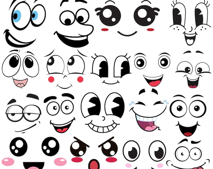 Cartoon Emotion Faces SVG Bundle, Funny Emoji Clipart (digital Download ...