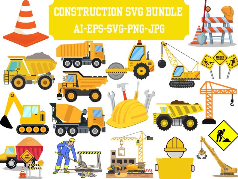 Construction Vehicle SVG Bundle: Truck Cut Files (digital Download - Etsy