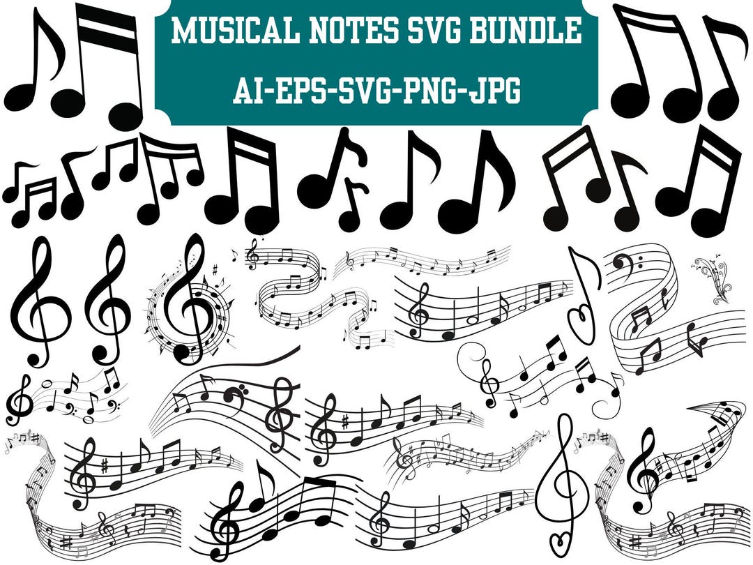 Musical Notes SVG Bundle: Vector Clipart, Music Symbols (digital ...