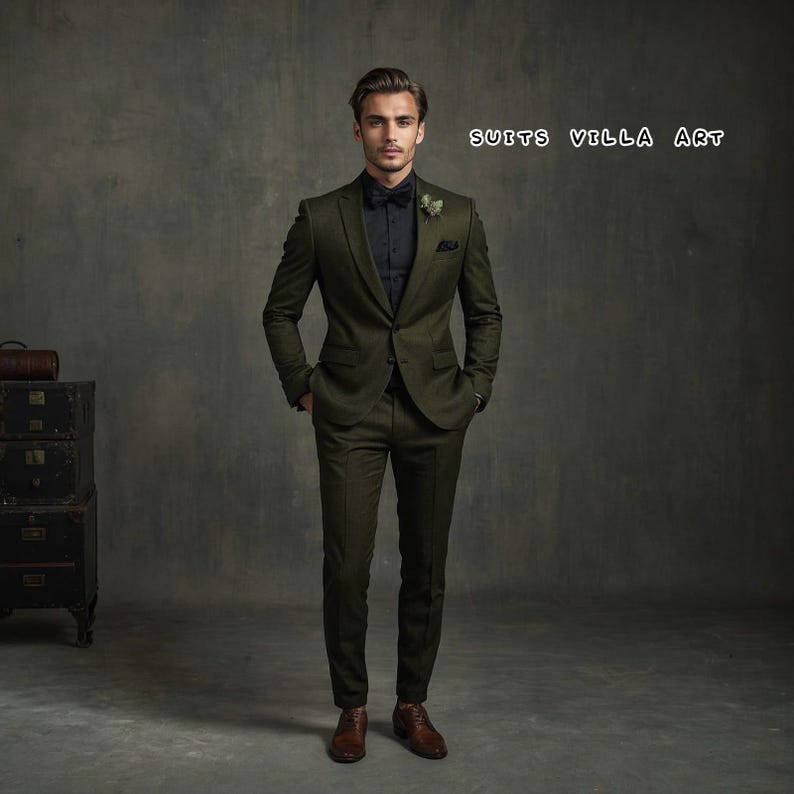Dark Olive Green Slim Fit Suit: Modern Formal Men's Outfit - Etsy