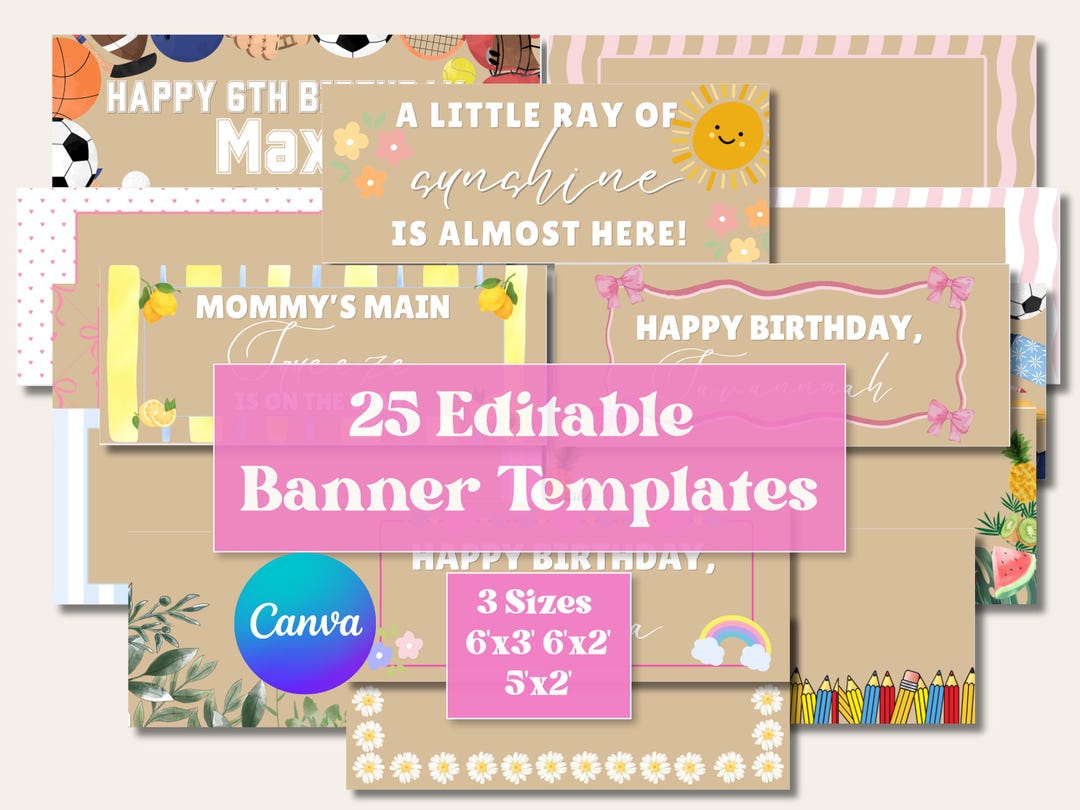 Editable Banner Bundle | Party & School Signs | Baby Shower Birthday ...