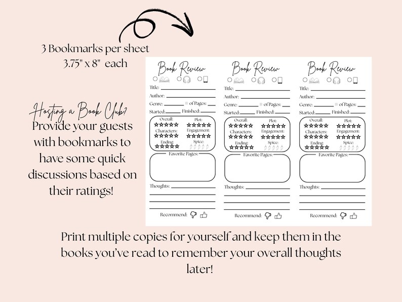 Printable Book Review Bookmark: Book Club Discussion Prompts (PDF) - Etsy