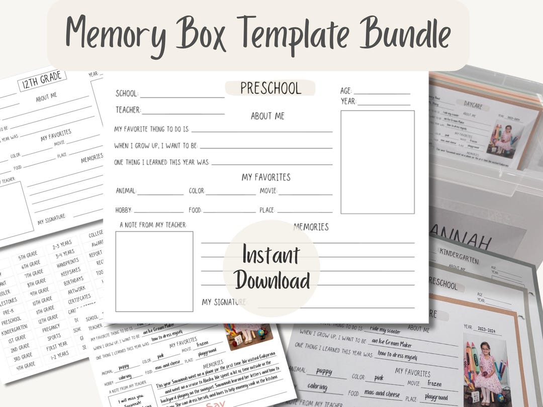 School Memory Box Templates | Milestone Tote Templates | School Years ...