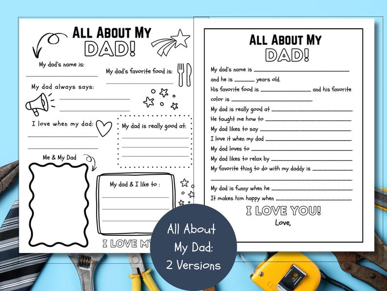 Father's Day Gift Printable: All About My Dad Activity, Father's Day ...