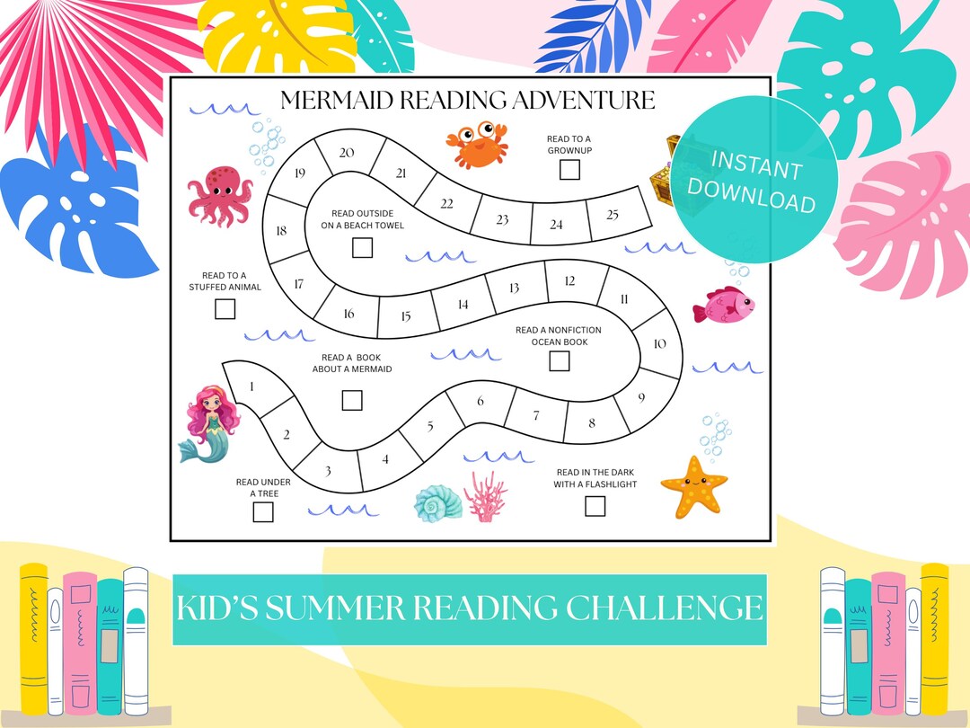 Kid Mermaid Reading Challenge, Summer Reading Challenge PDF, Book ...