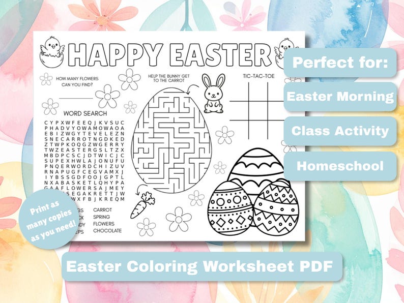 Easter Activity Placemat Printable | Kids Easter Coloring Page | Bunny ...