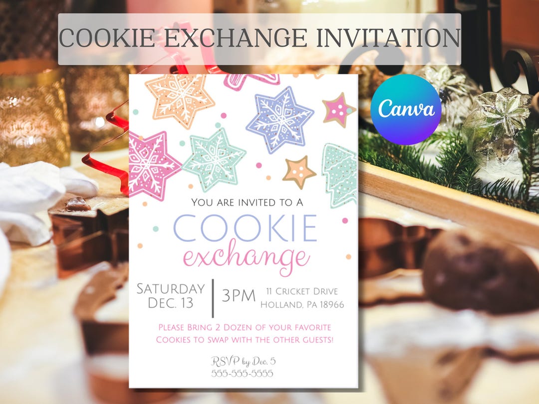 Editable Cookie Exchange Invitation, Holiday Party Invite (canva ...