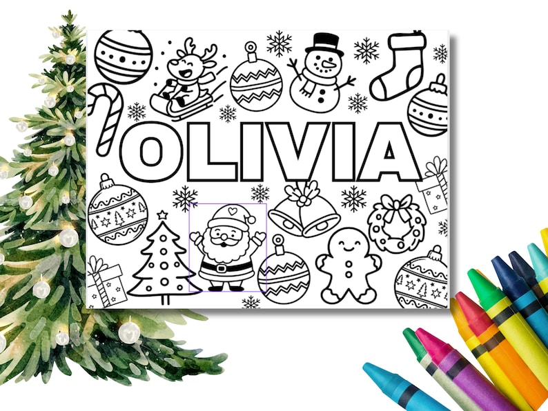 Personalized Christmas Coloring Placemat, Kids Activity (digital ...