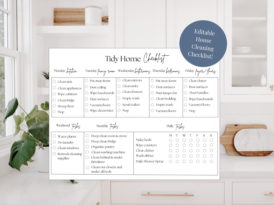 House Cleaning Checklist, Daily Cleaning Checklist, Weekly Housekeeping ...