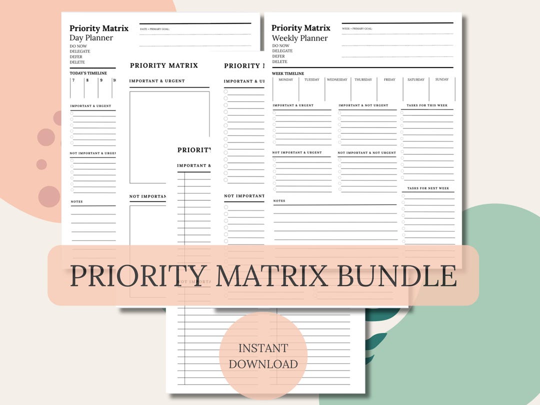 Eisenhower Matrix Planner Bundle, Daily & Weekly Priority (PDF) - Etsy